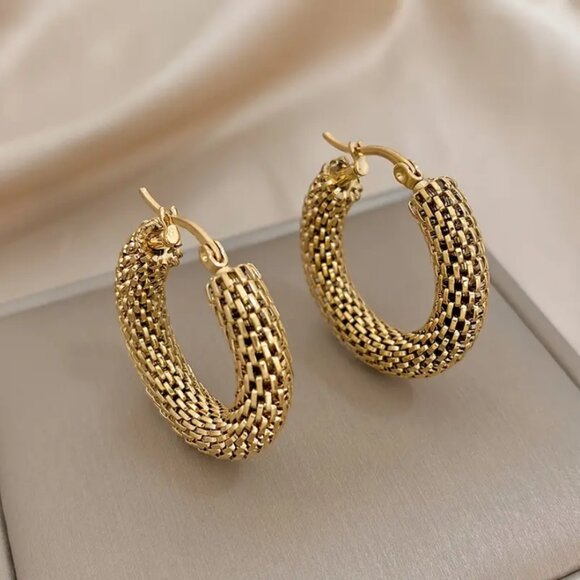 14K Gold Womens Small Braided Hoop Earrings Ladies NEW Woven 14K Silver ...